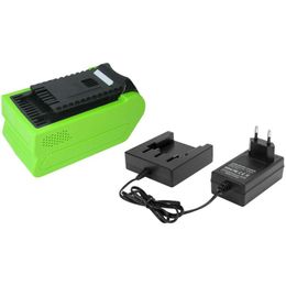 Trade-Shop 2in1 Set: Li-Ion Akku 40V / 3000mAh + Ladegerät inkl. Netzteil für Powerworks 40V-System, PD40CS40, P40GC kompatibel mit 40V-Serie, 2900113