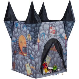 Spielzelt Kinder Spukschloss, Kinderzelt für Mädchen und Jungen, ab 3 Jahren, HxBxT: 132 x 110 x 110 cm, grau - Relaxdays