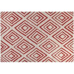 Beliani - Teppich Weiß / Rot Baumwolle 160 x 230 cm Rechteckig Geometrisches Muster Boho Fußbodenheizug Geeignet Wohnzimmer Schlafzimmer Esszimmer