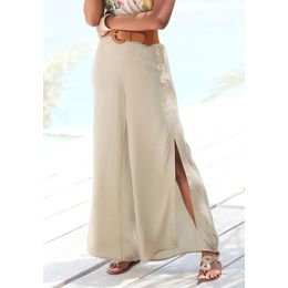 Lascana Palazzohose beige Gr. 34 für Damen. Mit Zierknöpfe. Figurumspielend. Nachhaltig.