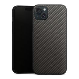 DeinDesign iPhone 15 Plus Handy Premium Silikon H&uuml;lle Handyh&uuml;lle schwarz Case Carbon Metallic Look Muster Silikon Premium Case
