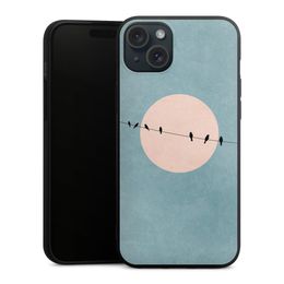 DeinDesign iPhone 15 Plus Handy Premium Silikon H&uuml;lle Handyh&uuml;lle schwarz Case Bird Turquoise Moon Silikon Premium Case