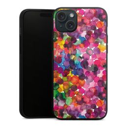 DeinDesign iPhone 15 Plus Handy Premium Silikon H&uuml;lle Handyh&uuml;lle schwarz Case Water Colour Colourful Points Silikon Premium Case