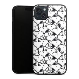 DeinDesign iPhone 15 Plus Handy Premium Silikon H&uuml;lle Handyh&uuml;lle schwarz Case Peanuts Snoopy Muster Silikon Premium Case