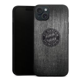 DeinDesign iPhone 15 Plus Handy Premium Silikon H&uuml;lle Handyh&uuml;lle schwarz Case Fcb Metallic Look Fc Bayern M&uuml;nchen Silikon Premium Case