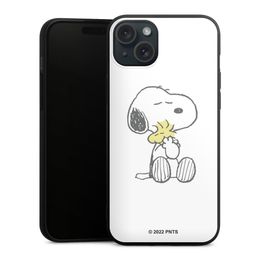 DeinDesign iPhone 15 Plus Handy Premium Silikon H&uuml;lle Handyh&uuml;lle schwarz Case Snoopy Love Peanuts Silikon Premium Case