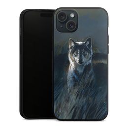 DeinDesign iPhone 15 Plus Handy Premium Silikon H&uuml;lle Handyh&uuml;lle schwarz Case Wolf Painting Nature Silikon Premium Case