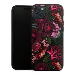 DeinDesign iPhone 15 Plus Handy Premium Silikon H&uuml;lle Handyh&uuml;lle schwarz Case Flowers Blossom Rose Silikon Premium Case