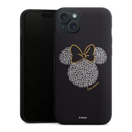DeinDesign iPhone 15 Plus Handy Premium Silikon H&uuml;lle Handyh&uuml;lle schwarz Case Minnie Mouse Muster Disney Silikon Premium Case