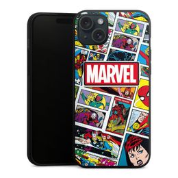 DeinDesign iPhone 15 Plus Handy Premium Silikon H&uuml;lle Handyh&uuml;lle schwarz Case Muster Comic Marvel Silikon Premium Case
