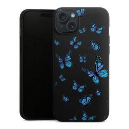 DeinDesign iPhone 15 Plus Handy Premium Silikon H&uuml;lle Handyh&uuml;lle schwarz Case Transparent Butterfly Muster Silikon Premium Case