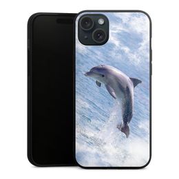 DeinDesign iPhone 15 Plus Handy Premium Silikon H&uuml;lle Handyh&uuml;lle schwarz Case Wale Ocean Dolphin Silikon Premium Case