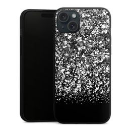 DeinDesign iPhone 15 Plus Handy Premium Silikon H&uuml;lle Handyh&uuml;lle schwarz Case Muster Snowflake Glitzer Silikon Premium Case