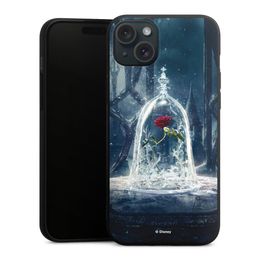 DeinDesign iPhone 15 Plus Handy Premium Silikon H&uuml;lle Handyh&uuml;lle schwarz Case Rose The Beauty And The Beast Disney Princess Silikon Premium Case