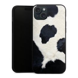 DeinDesign iPhone 15 Plus Handy Premium Silikon H&uuml;lle Handyh&uuml;lle schwarz Case Animal Look Animal Print Cow Skin Silikon Premium Case