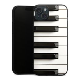 DeinDesign iPhone 15 Plus Handy Premium Silikon H&uuml;lle Handyh&uuml;lle schwarz Case Klavier Music Piano Silikon Premium Case