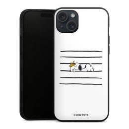 DeinDesign iPhone 15 Plus Handy Premium Silikon H&uuml;lle Handyh&uuml;lle schwarz Case Snoopy Dog Peanuts Silikon Premium Case