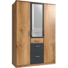 Kleiderschrank wimex "Click", grau (plankeneichefarben, graphit), B:135cm H:199cm T:58cm, Schränke, Drehtürenschrank Kleiderschrank, mit Spiegel