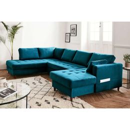 Lisa Design - Anna – wohnlandschaft ecksofa – mit schlaffunktion und bettkasten – zeitgenössischer stil - entenblau