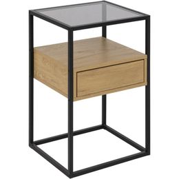 ebuy24 Randolf Nachttisch 1 Ablage, 1 Schublade, Glas rauchfarbenen, wild Eiche dekor.