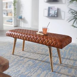 FineBuy Gepolsterte Sitzbank 115cm Echtleder Braun Retro Polsterbank Garderobenbank Bank