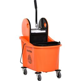 HOMCOM Reinigungswagen Fahreimer Putzeimer Wischwagen mit Auswringvorrichtung 36 Liter, Schwarz+Orange, 54