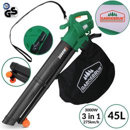 Gardebruk - Elektro Laubsauger 3in1 3000W Schultergurt und Rollen Fangsack 45L Laubbläser Gartensauger Gartenbläser