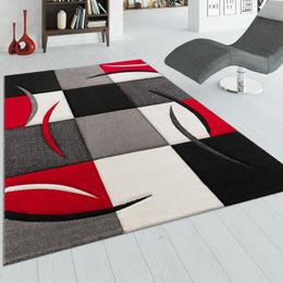 Paco Home - Designer Teppich mit Konturenschnitt Karo Muster Rot Schwarz 300x400 cm