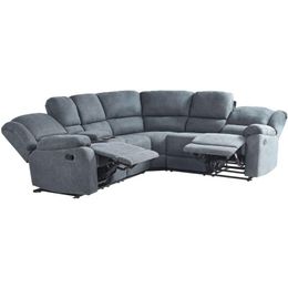 Beliani Ecksofa Dunkelgrau Stoffbezug 5-Sitzer 2 Getränkehalter Kammer Manuell Verstellbar Sesselfunktion Relaxfunktion Modern Wohnzimmer