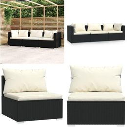 vidaXL 3-Sitzer-Sofa mit Kissen Schwarz Poly Rattan - 3-Sitzer-Sofa - 3-Sitzer-Sofas - Home & Living - Schwarz