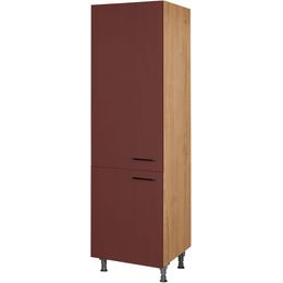 Hochschrank Nobilia ""Easytouch", Ausrichtung wählbar, mit zwei Türen, vormontiert" Schränke Gr. B/H/T: 60cm x 216,6cm x 58,3cm, Türanschlag links, 2 St., rot (front: lacklaminat rostrot ultramatt, korpus: eiche sierra nachbildung) BreiteHöhe: 60216,6 cm