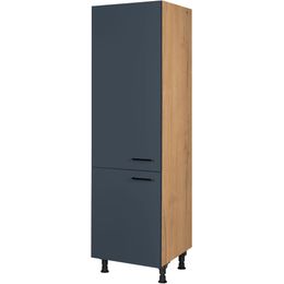 Kühlmodul Nobilia ""Easytouch", für ein Kühl- und Gefrierschrank, Ausrichtung wählbar" Schränke Gr. B/H/T: 60 cm x 216,6 cm x 58,3 cm, Türanschlag links, 2 St., blau (front: lacklaminat fjordblau ultramatt, korpus: eiche sierra nachbildung) Nobilia vormontiert, Ausrichtung wählbar, BreiteHöhe: 60216,6 cm