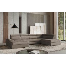 Sit & More Wohnlandschaft SIT & MORE "U-Form", braun (schlamm), B:345cm H:79cm T:213cm, 100% Polyester, Sofas, Wohnlandschaft, mit verstellbaren Kopfteilen, wahlweise mit Bettfunktion
