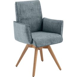 K+w Komfort & Wohnen Drehstuhl K+W KOMFORT & WOHNEN, blau (lightblau 52, asteiche natur), B:61cm H:91cm T:62cm, Stühle, Drehstuhl Esszimmerstuhl, Armlehnenstuhll mit 360 Drehfunktion massives Holzuntergestell