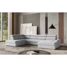Sit & More Wohnlandschaft SIT & MORE "U-Form", silber, B:345cm H:79cm T:213cm, 90% Polyester, 10% Polyamid, Sofas, Wohnlandschaft, mit verstellbaren Kopfteilen, wahlweise mit Bettfunktion