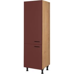 Kühlmodul Nobilia ""Easytouch", für ein Kühl- und Gefrierschrank, Ausrichtung wählbar" Schränke Gr. B/H/T: 60 cm x 216,6 cm x 58,3 cm, Türanschlag links, 2 St., rot (front: lacklaminat rostrot ultramatt, korpus: eiche sierra nachbildung) Nobilia vormontiert, Ausrichtung wählbar, BreiteHöhe: 60216,6 cm