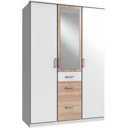 Kleiderschrank wimex "Click" Schränke Gr. B/H/T: 135 cm x 199 cm x 58 cm, 3 St., weiß (weiß, struktureichefarben hell) Drehtürenschrank Kleiderschrank Schränke mit Spiegel