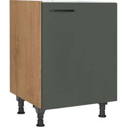 Spülenschrank Nobilia ""Easytouch", Ausrichtung wählbar, vormontiert, in den Breiten" Schränke Gr. B/H/T: 60 cm x 87 cm x 58,3 cm, Türanschlag rechts, 1 St., grün (front: lacklaminat mineralgrün ultramatt, korpus: eiche sierra nachbildung) 45 und 60 cm, mit höhenverstellbaren Sockelfüßen