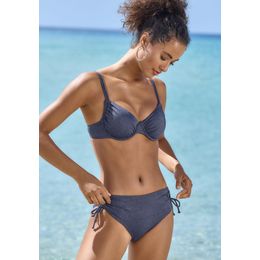 Bügel-Bikini-Top Lascana "Glitter" Gr. 44, Cup B, blau (nachtblau) Damen Bikini-Oberteile mit tollem Glitzereffekt