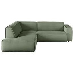 Ecksofa 3C Candy "Matteo L-Form" Sofas Gr. B/H/T: 254cm x 72cm x 224cm, Ottomane links, grün (turtle) mit auffälliger Kedernaht, Cord-Bezug, Lounge-Charakter