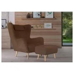 Sessel Home Affaire "Telford auch in Fellimitat, B/T/H: 77/92/106 cm" Gr. Luxus-Microfaser Lederoptik, ohne Hocker, B/H/T: 77 cm x 106 cm x 92 cm, braun (cognac) Ohrensessel mit Hocker Sessel wahlweise und ohne Hocker, in vielen Bezugsqualitäten,