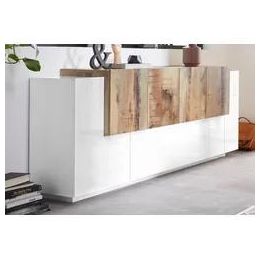 Sideboard Inosign "Coro, Kommode, Schrank, Kredenz, grifflos mit Einlegeböden" Sideboards Gr. B/H/T: 200cm x 86cm x 45cm, weiß (weiss/ahorn) 1 Klappe, 6 Türen, Doppeltiefe, BTH 200x86x45cm