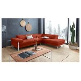 Ecksofa W.Schillig "finn" Sofas Gr. B/H/T: 281cm x 71cm x 230cm, Stoff S37, Ottomane rechts, mit Kopfteilverstellung-ohne Sitztiefenverstellung, rot (marsala s37) German Design Award 2016, Fußgestell Chrom glänzend, Breite 281 cm