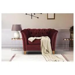 Sessel Home Affaire "Newport modernes Chesterfield" Gr. Samtvelours, B/H/T: 102cm x 76cm x 81cm, rot (bordeaux) mit Knopfheftung im Rücken, Keder und feinen Armlehnen