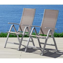 Gartenstuhl Merxx "Amalfi" Stühle Gr. B/H/T: 60 cm x 108 cm x 70 cm, 2 St., Aluminium, grau (taupe) Gartenstühle 2er Set, AluTextil, verstellbar