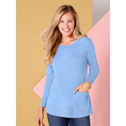 WITT Damen Longshirt mit aufgesetzten Taschen, mittelblau, Gr&ouml;&szlig;e 44