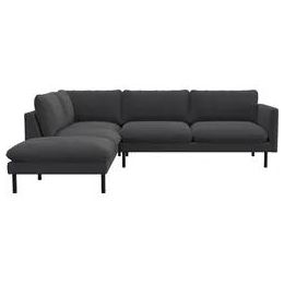 Ecksofa FLEXLUX "Bolzano Designsofa, bequem durch Kaltschaum im Sitz, L-Form" Sofas Gr. B/H/T: 262cm x 61cm x 222cm, Lederoptik, lange Ottomane links, grau (shark grey) lose Sitz -& Rückenkissen, hohe Füße