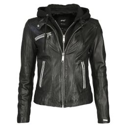 Lederjacke Maze "Mico", Damen, Gr. XS, schwarz (schwarz, schwarz), Obermaterial: 100% Lammleder / Innenfutter: 100% Polyester / Kapuze: 55% Baumwolle, 45% Polyester, Jacken