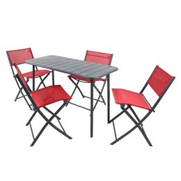 Vcm 5-teilig Balkonm&ouml;bel Set, Gartentisch 110x55 cm mit 4 Klappst&uuml;hlen, Metall & Textilene, wetterbest&auml;ndig, platzsparend f&uuml;r Balkon & Terrasse, Sumila