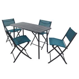 Vcm 5-teilig Balkonm&ouml;bel Set, Gartentisch 110x55 cm mit 4 Klappst&uuml;hlen, Metall & Textilene, wetterbest&auml;ndig, platzsparend f&uuml;r Balkon & Terrasse, Sumila